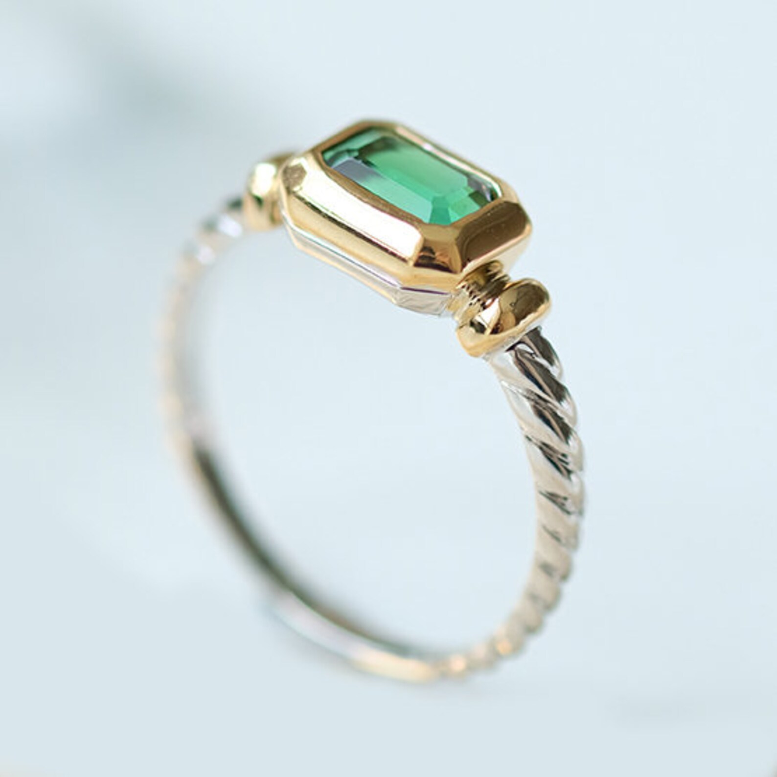 Lab Emerald Unique Style Promise Ring Two Tone Gold Emerald Cut Antique ...