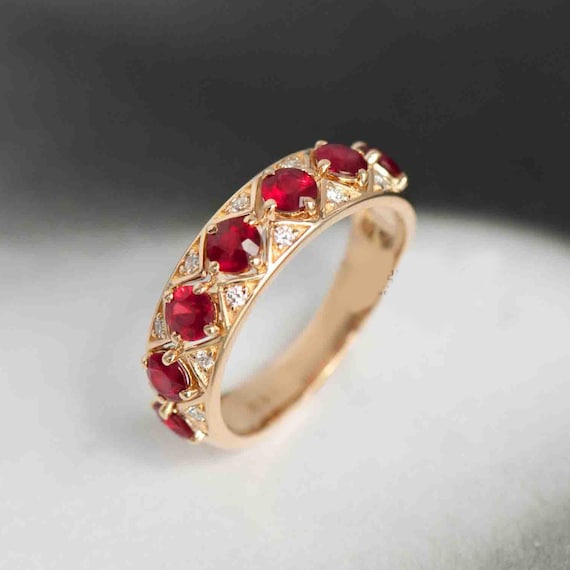 Edwardian Ruby Diamond Eternity Band 14K Ruby Diamond Wedding | Etsy