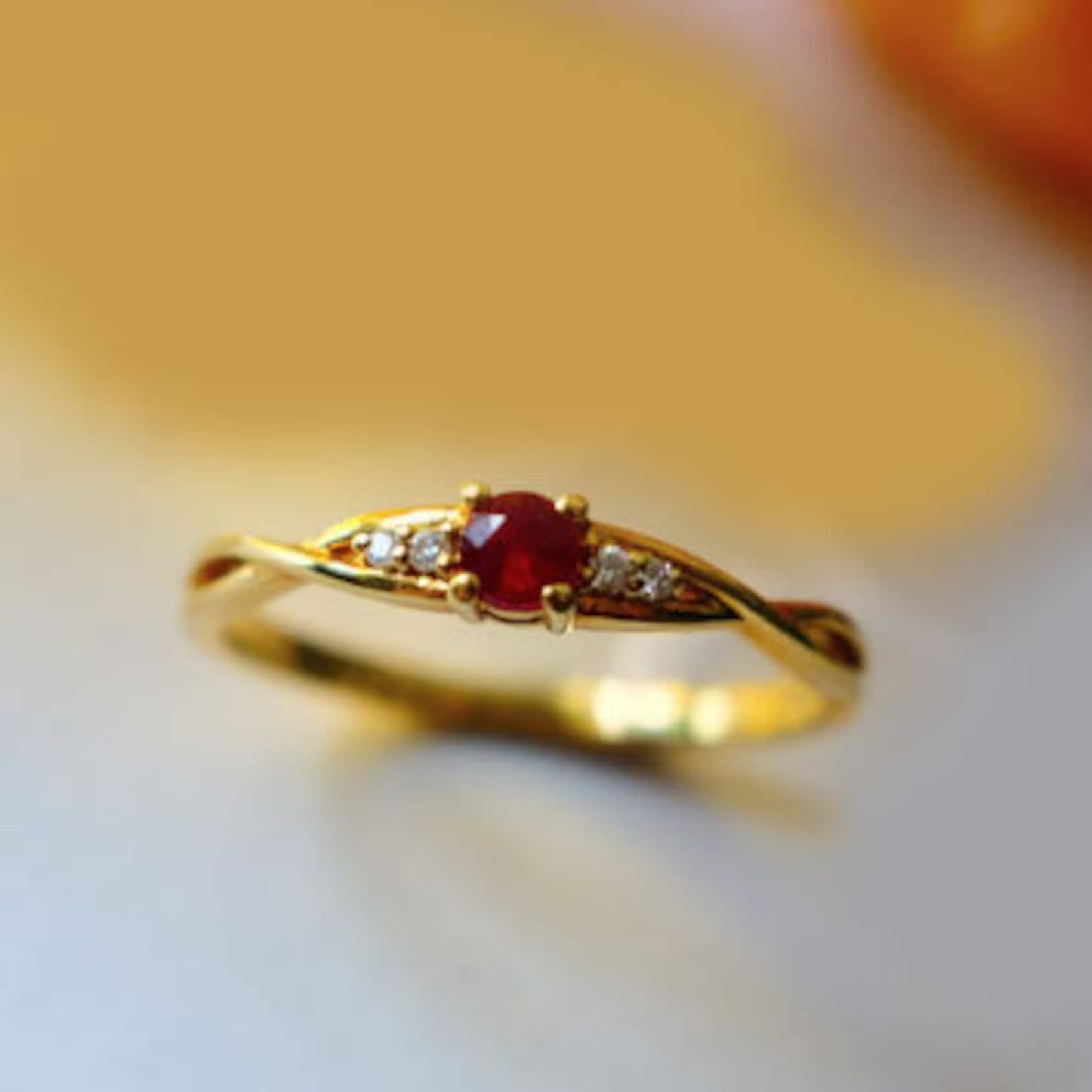 Natural Ruby Ring 14K Ruby Diamond Minimalist Engagement 14K - Etsy