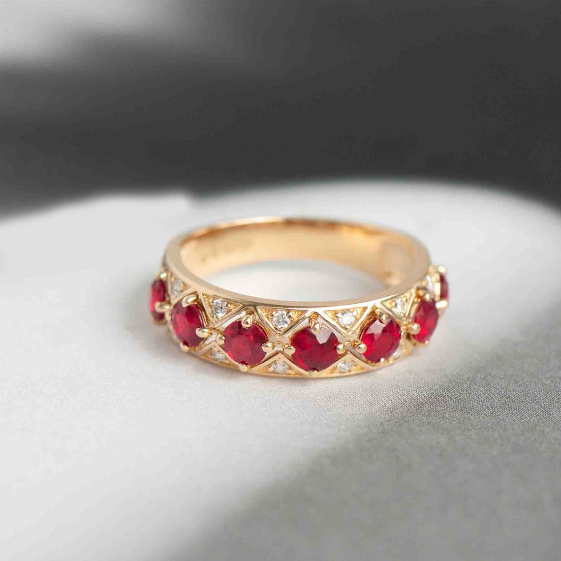 Edwardian Ruby Diamond Eternity Band 14K Ruby Diamond Wedding Band ...