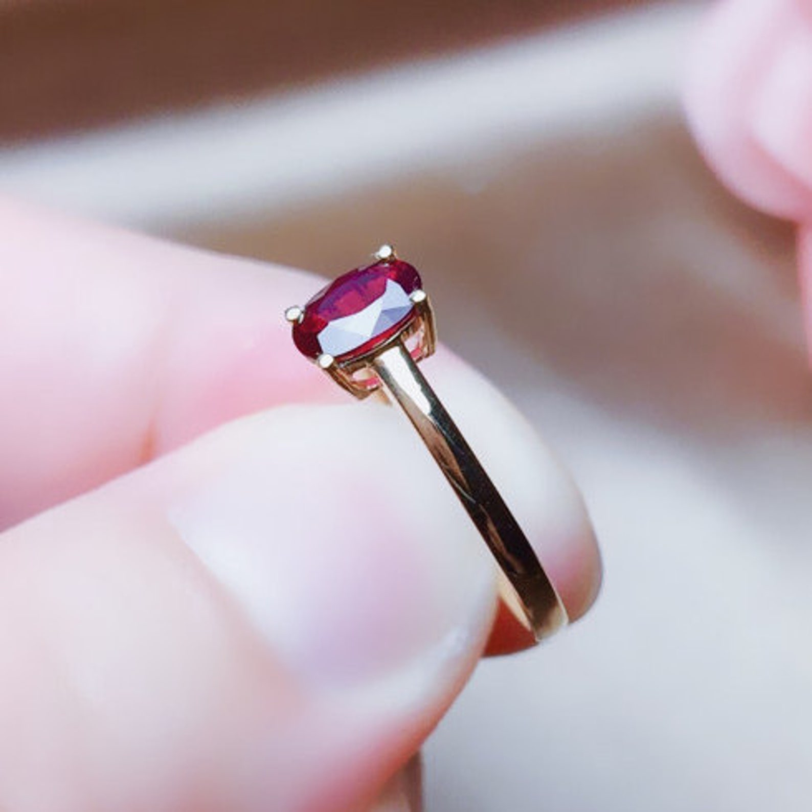Natural Bangkok Ruby Solitaire Ring 14K Gold Ruby Valentine - Etsy
