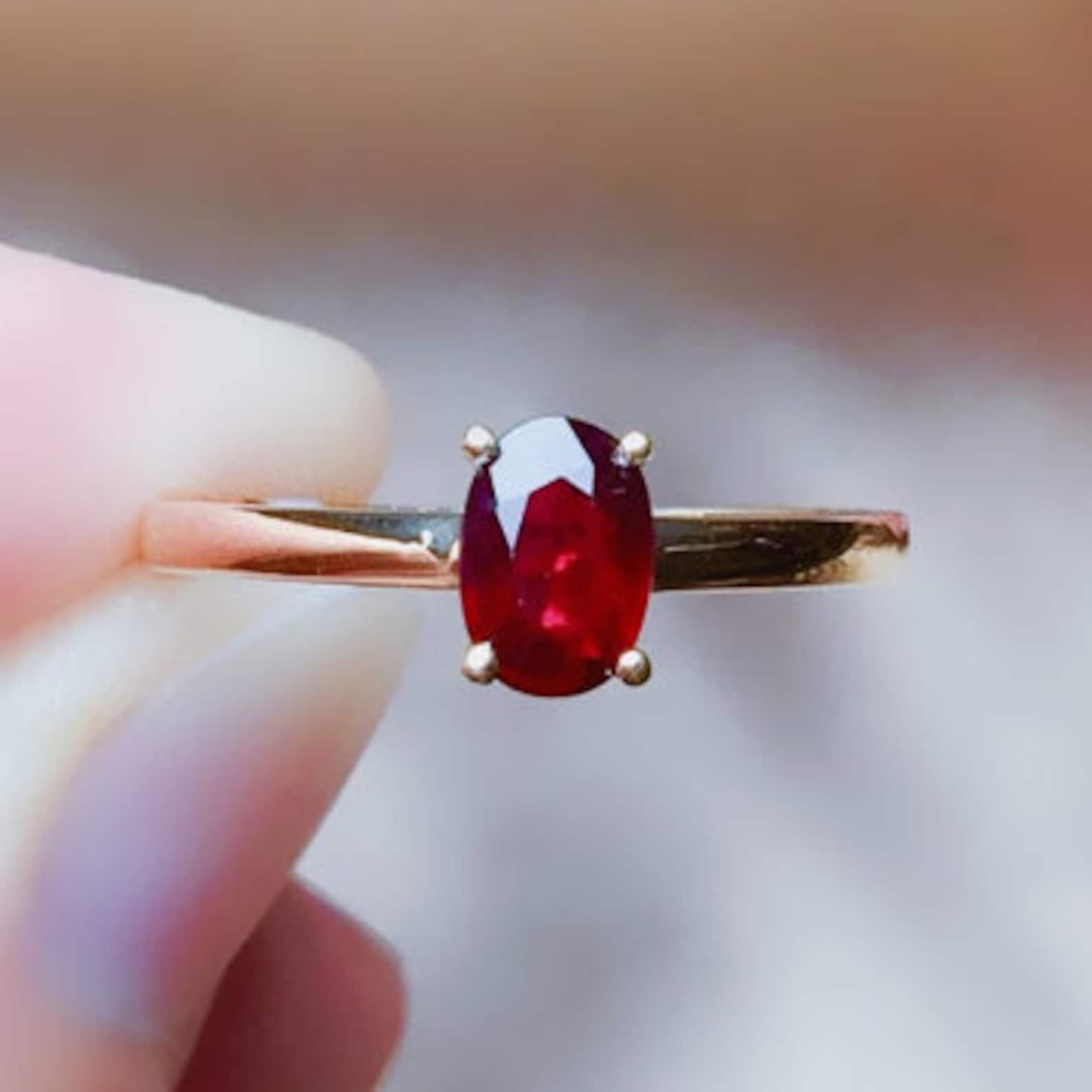 Natural Bangkok Ruby Solitaire Ring 14K Gold Ruby Valentine - Etsy