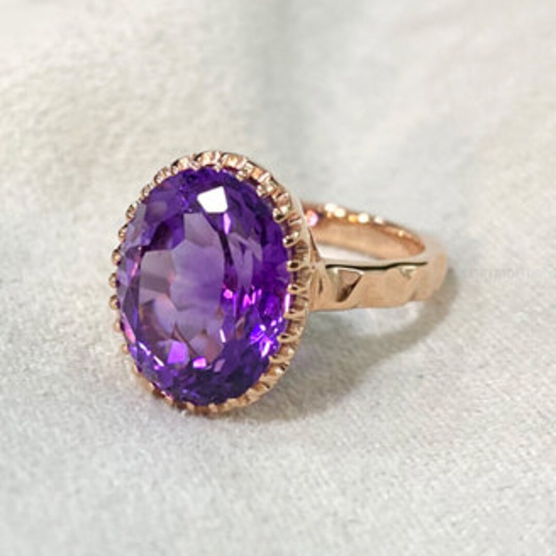 Big-bold Amethyst Women Ring 16x12mm Amethyst Cocktail Ring Oval ...