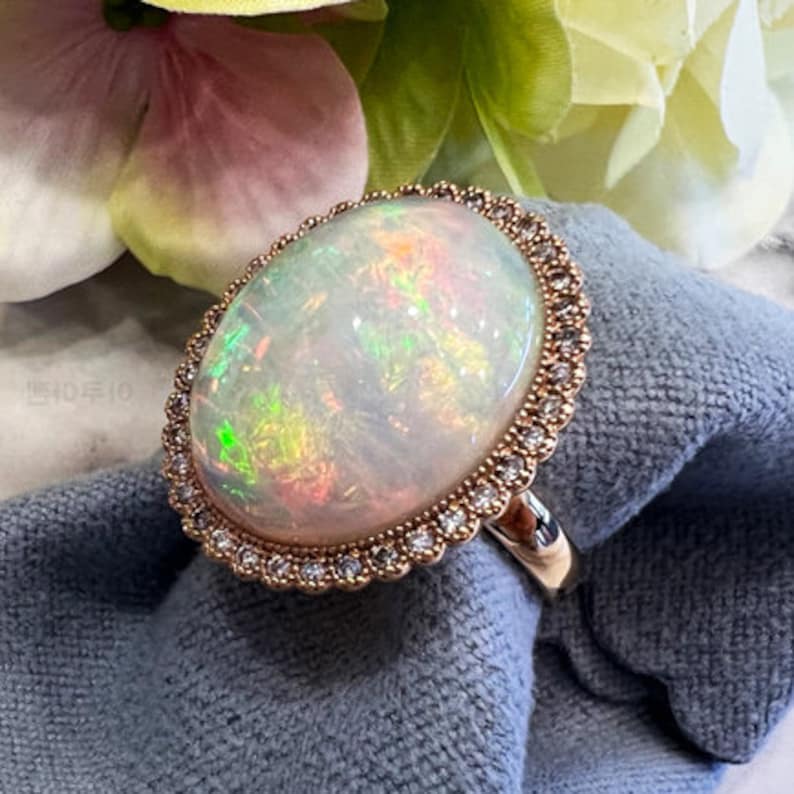 Big- Bold Beautiful Opal Ring 14K Art Decop Opal Anniversary Ring Women ...