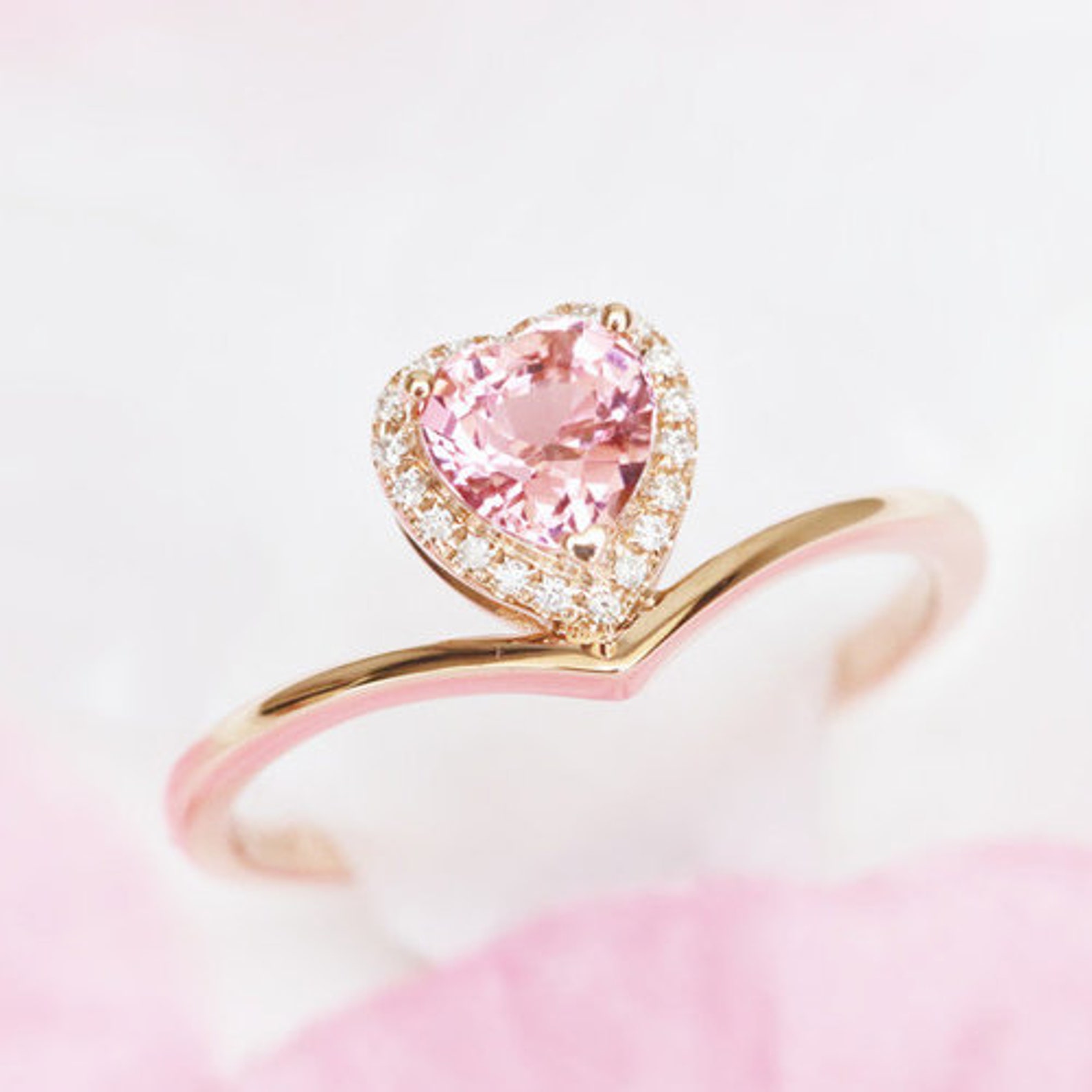 Pink Morganite Ring Heart Shape Engagement Ring 14K Morganite Heart ...