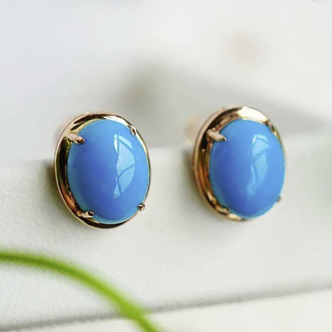 Sleeping Beauty Turquoise Stud Earrings, Stabilized Turquise Cabochon ...