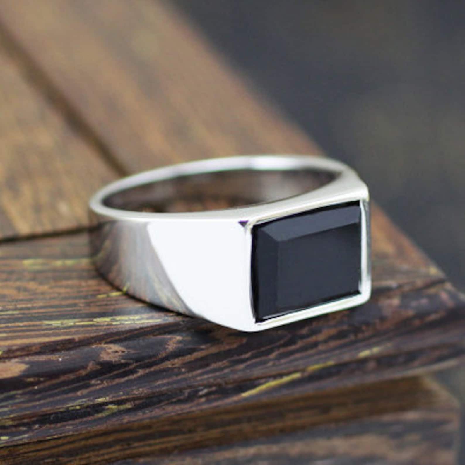2.00ct Black Onyx Men's Ring Fine Quality Onyx Signet Ring Rectangle ...