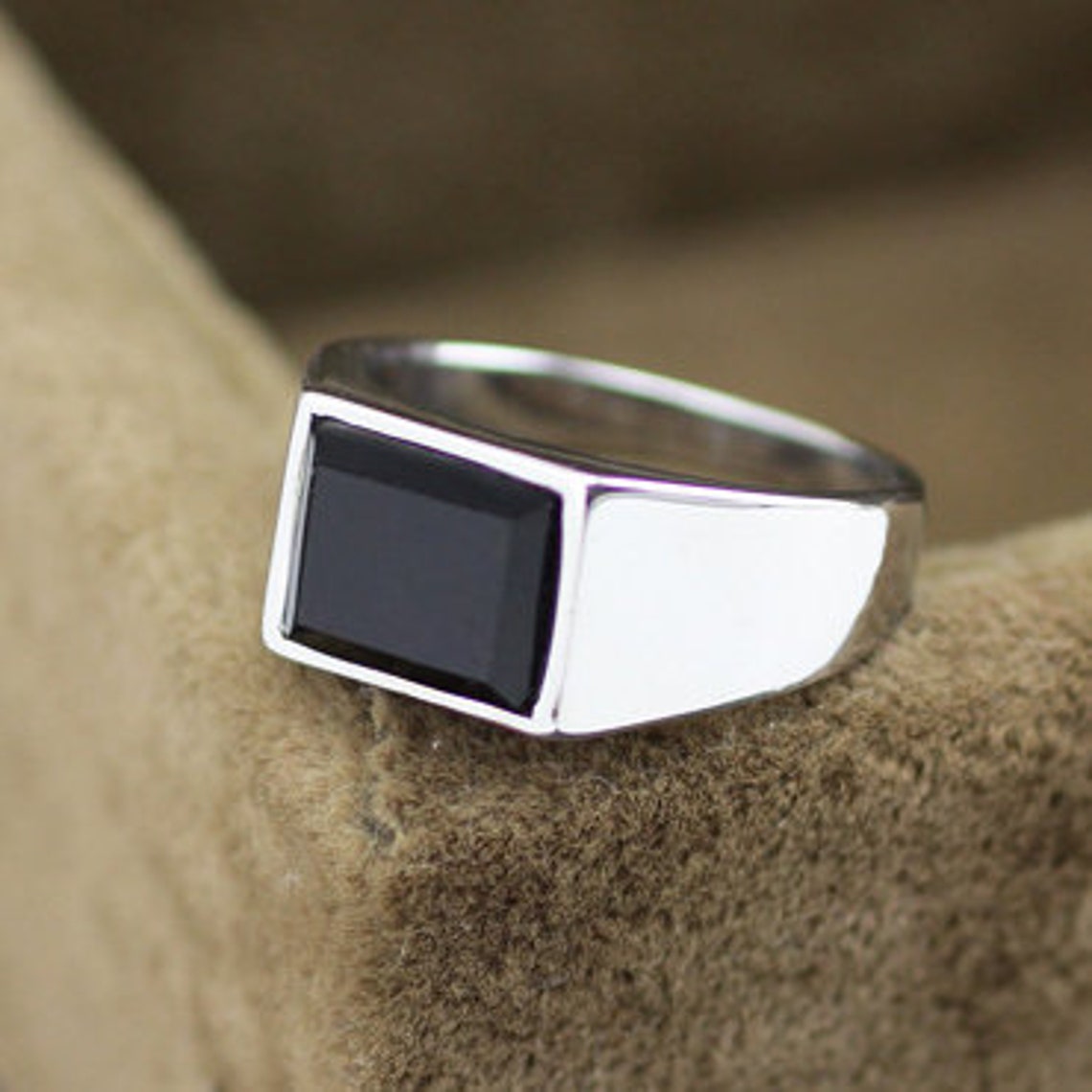 2.00ct Black Onyx Men's Ring Fine Quality Onyx Signet Ring Rectangle ...