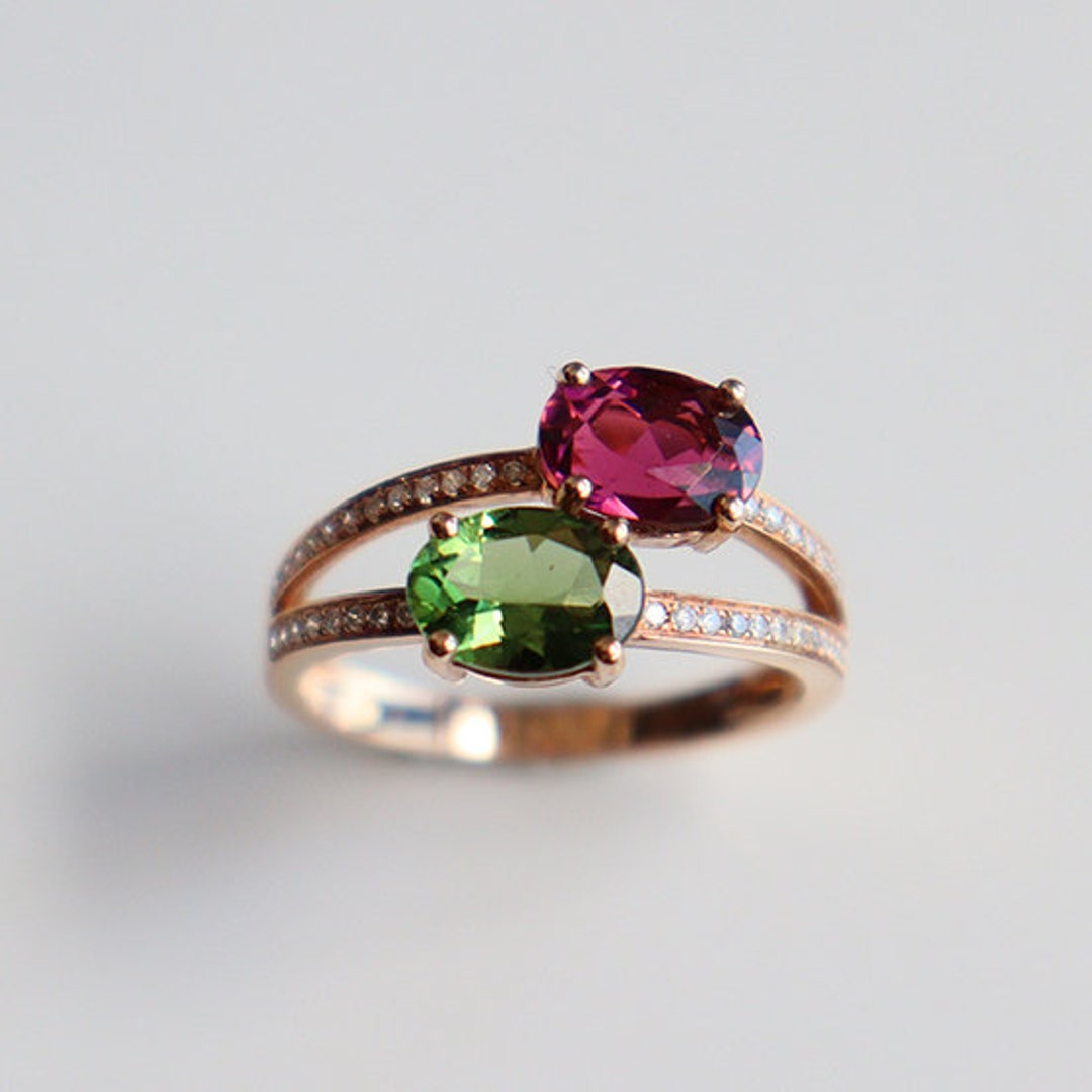 Color's of Garnet Ring Tsavorite Garnet Rhodolite Garnet Two Stone Ring ...