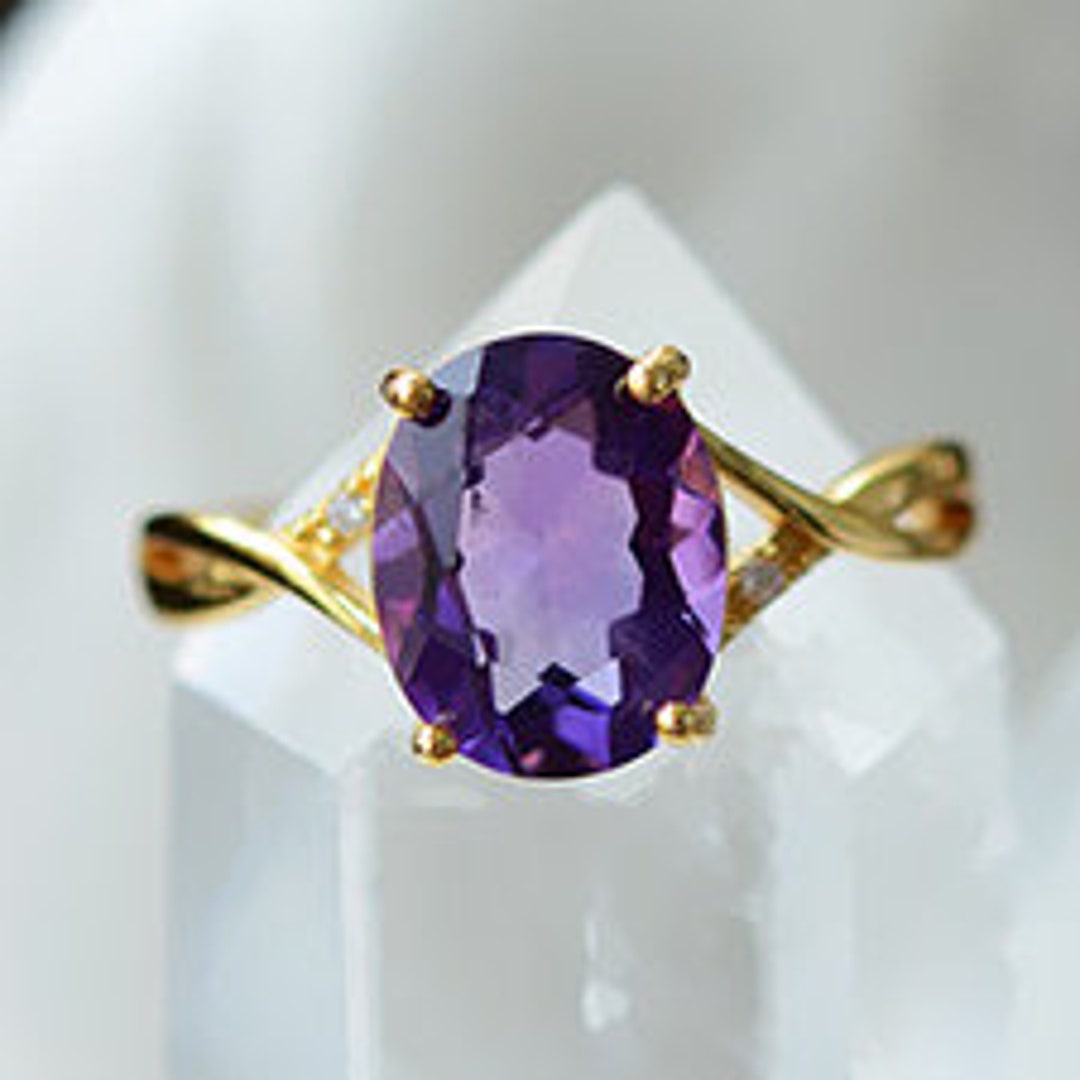 Amethyst Ring 9K Gold Classic Purple Amethyst Engagement Ring Oval ...