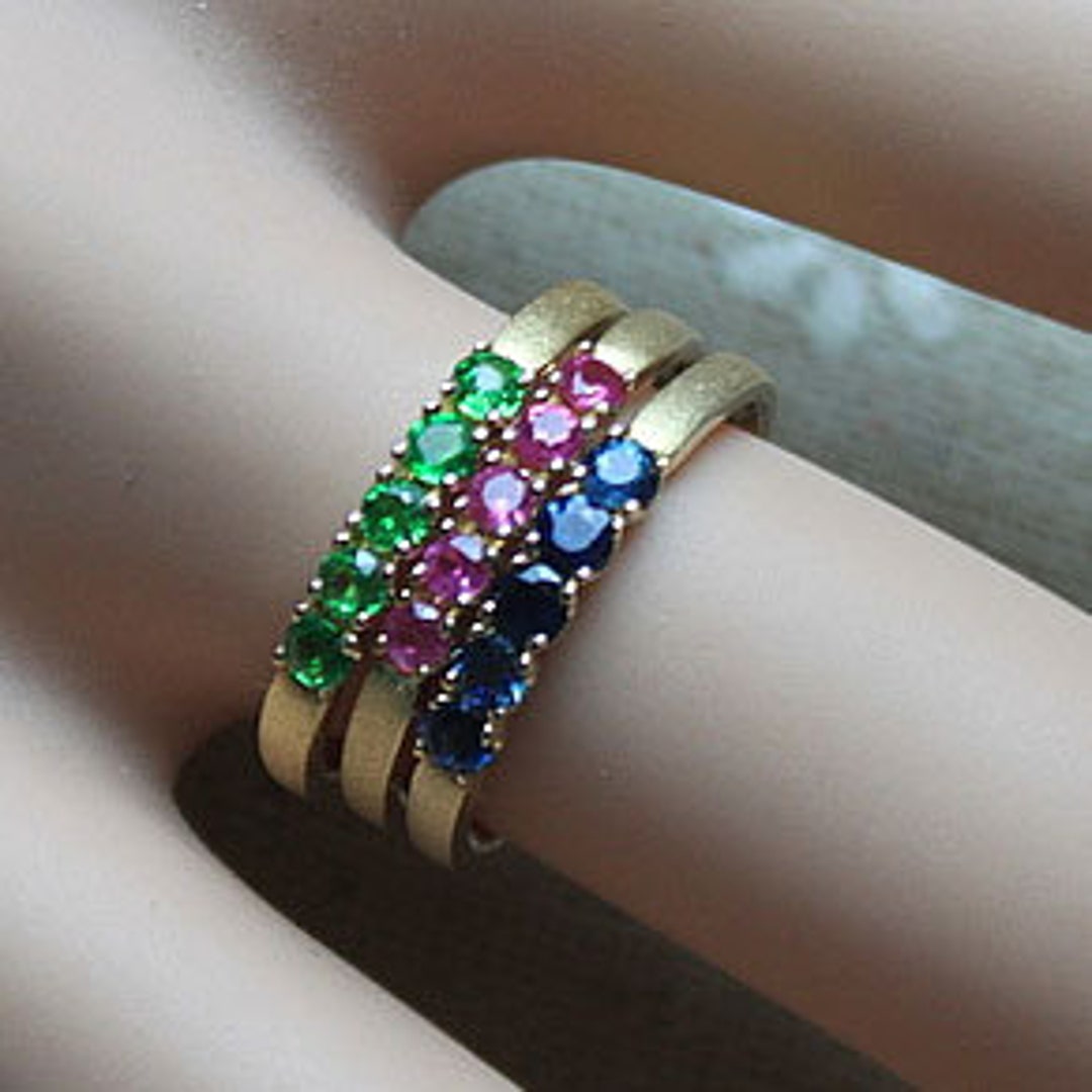 Emerald,ruby,sapphire Stack Band Ring 14K Gold Gemstone Eternity Band ...