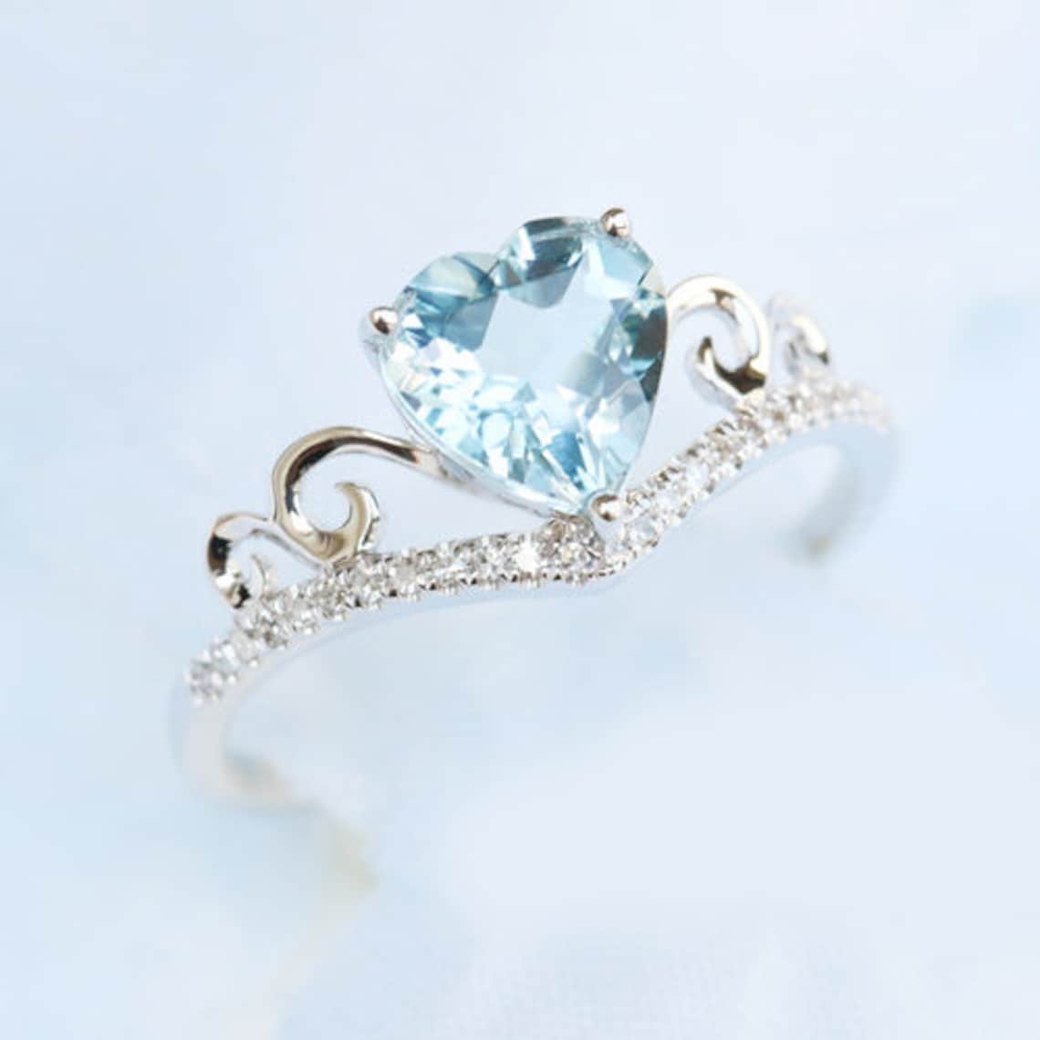 Blue Topaz Ring Heart Shape Topaz Engagement Ring Art Deco - Etsy