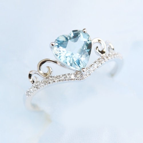 Blue Topaz Ring Heart Shape Topaz Engagement Ring Art Deco - Etsy