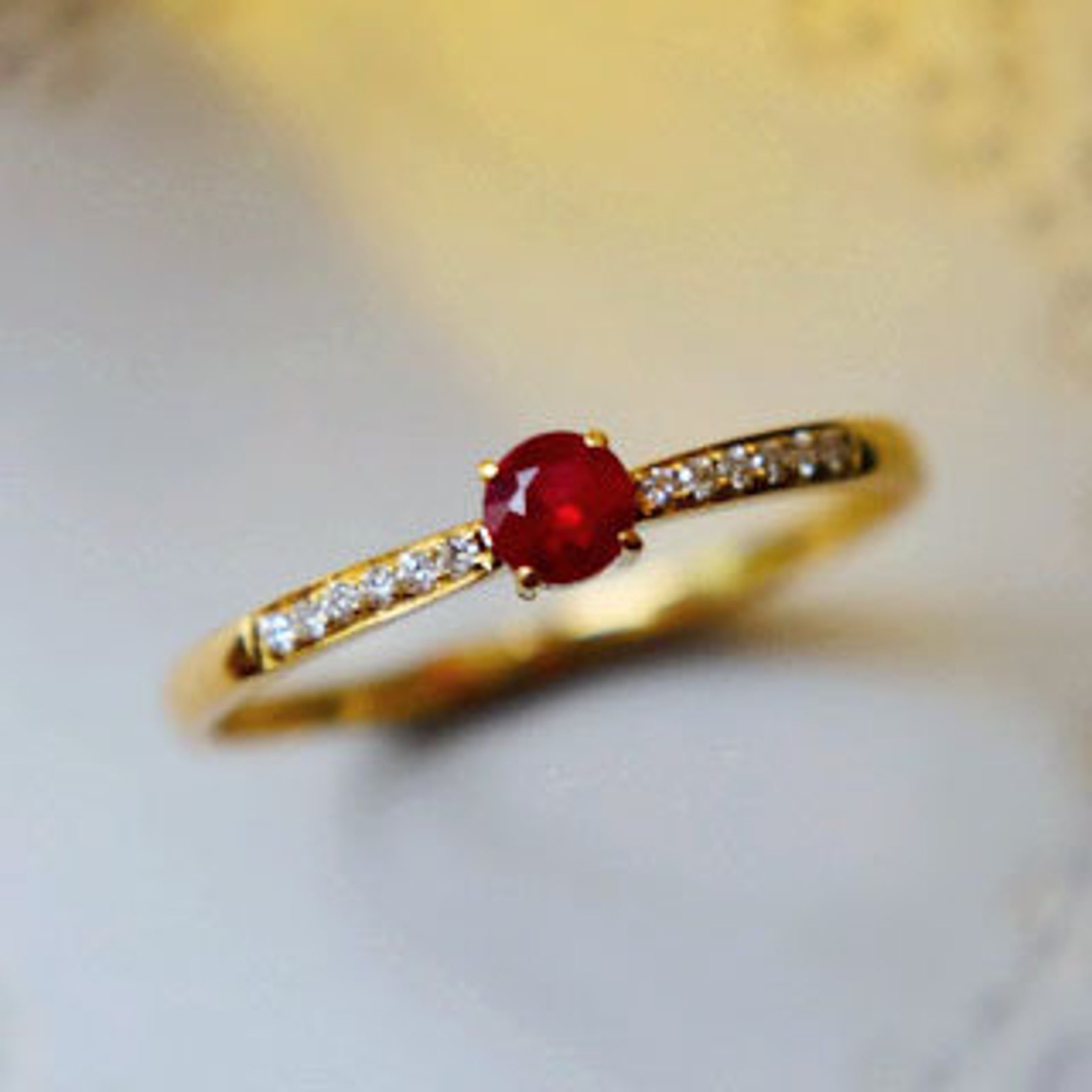Natural Ruby Ring 14K Gold Minimalist Ruby Engagement Ring Round Ruby ...