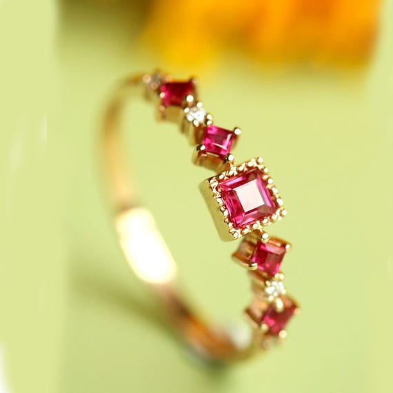 Edwardian Ruby Diamond Eternity Band Princess Cut Ruby Diamond | Etsy