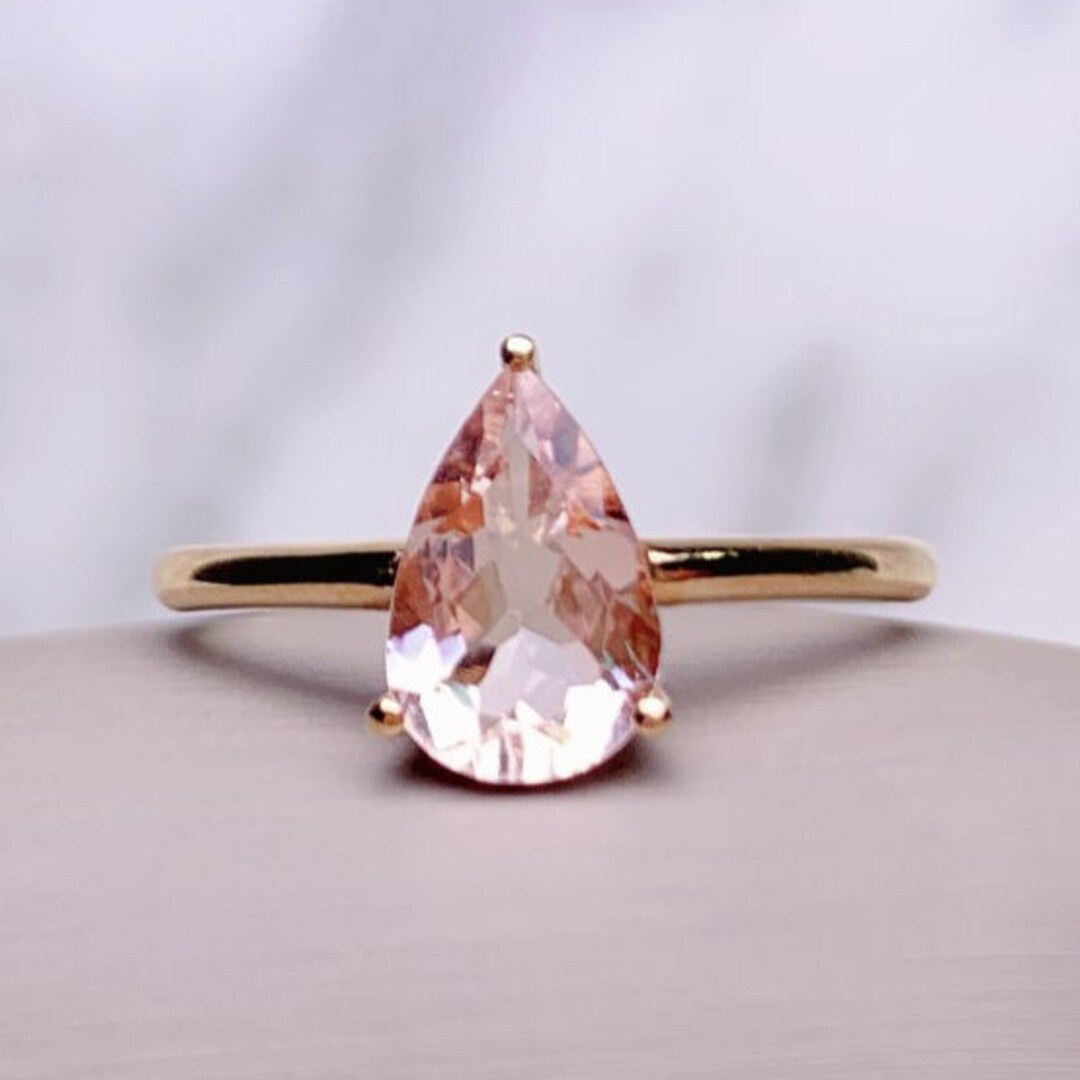 10x7mm Peach Pink Morganite Solitaire Ring 14K Classic Morganite ...