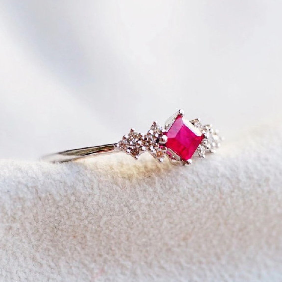 Princess Cut Ruby Ring 14K Gold Ruby Diamond Accent Engagement Ring ...