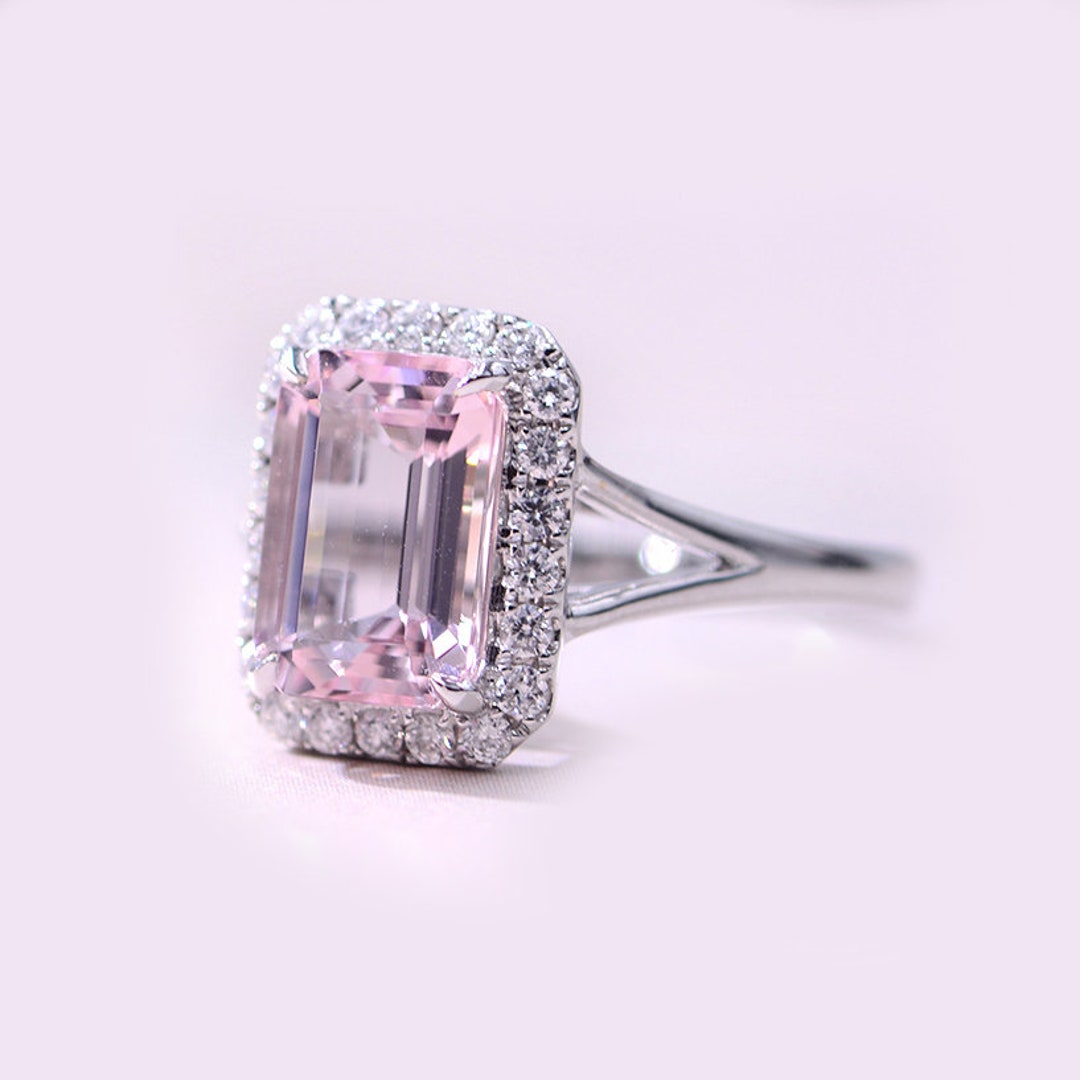 4.50ct Pink Kunzite Classic Engagement Ring 14K Gold 0.33ct Diamond ...