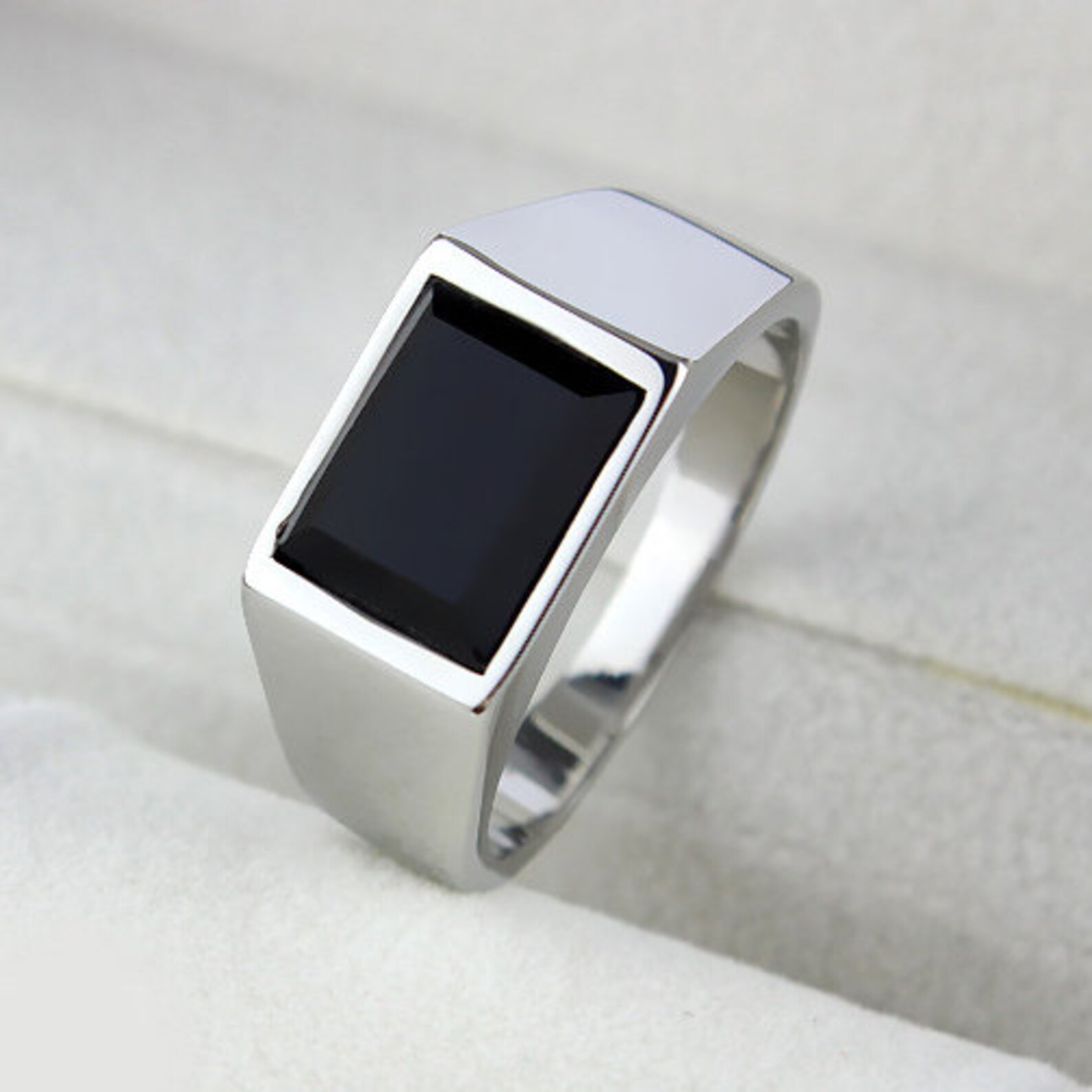 2.00ct Black Onyx Men's Ring Fine Quality Onyx Signet Ring Rectangle ...