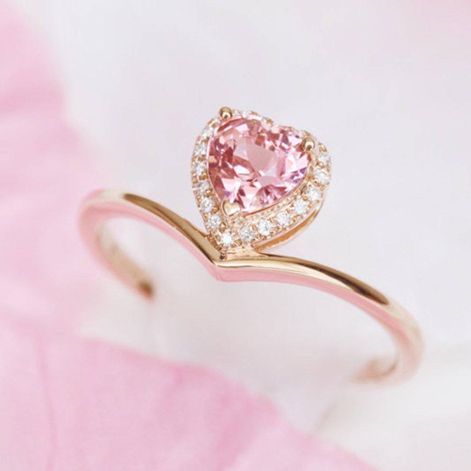 Pink Morganite Ring Heart Shape Engagement Ring 14K Morganite Heart ...