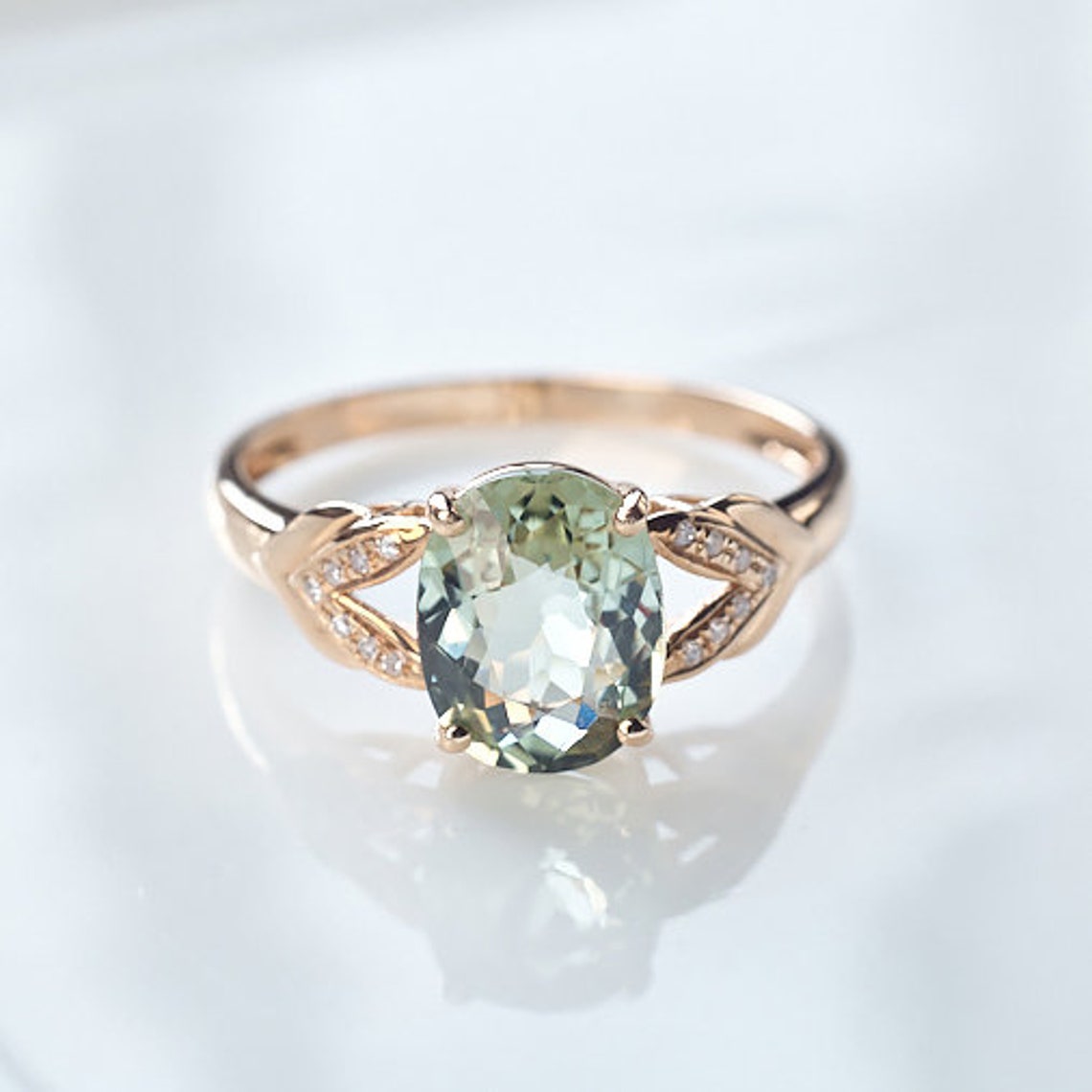Green Amethyst Cocktail Engagement Ring 14K Green Stone - Etsy