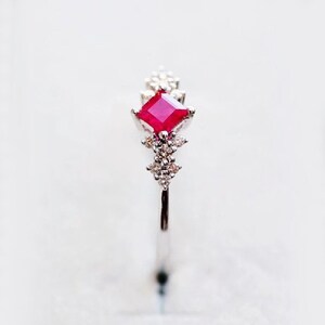Princess Cut Ruby Ring 14K Gold Ruby Diamond Accent Engagement Ring ...