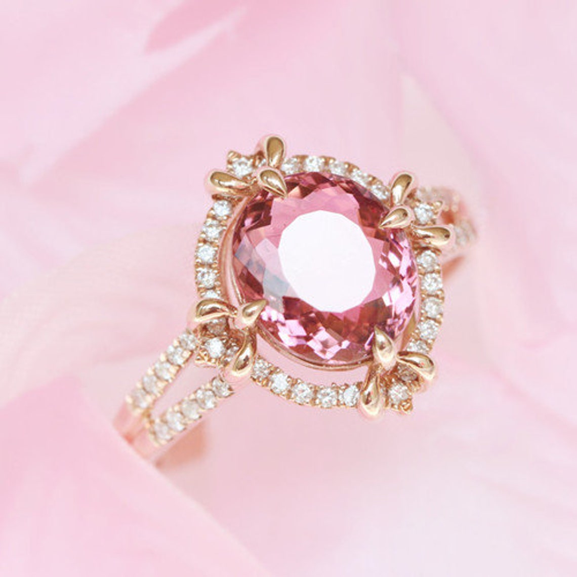 Pink Tourmaline Bridal Wedding Ring 14K Women Dainty Pink | Etsy