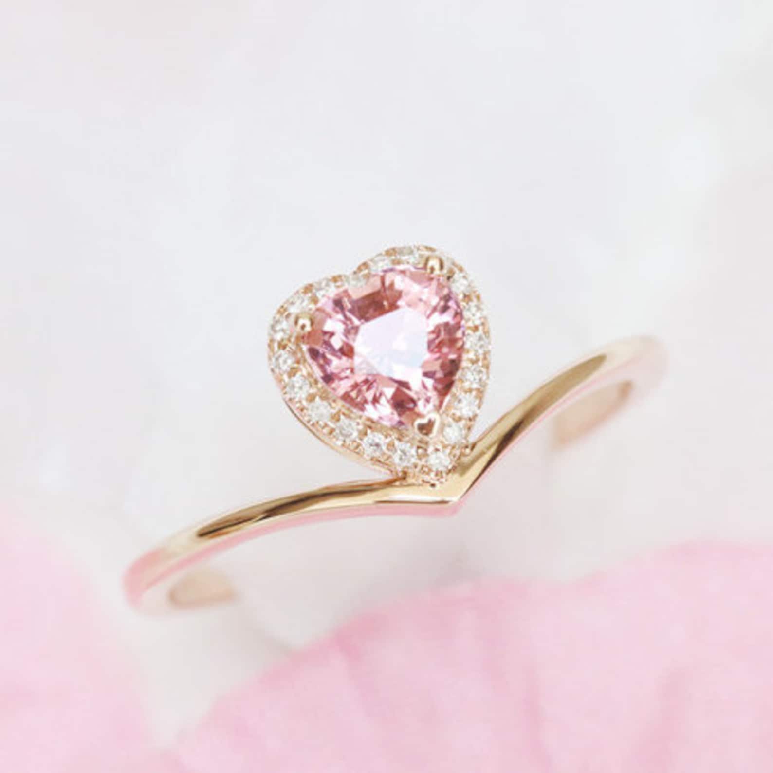 Pink Morganite Ring Heart Shape Engagement Ring 14K Morganite Heart ...