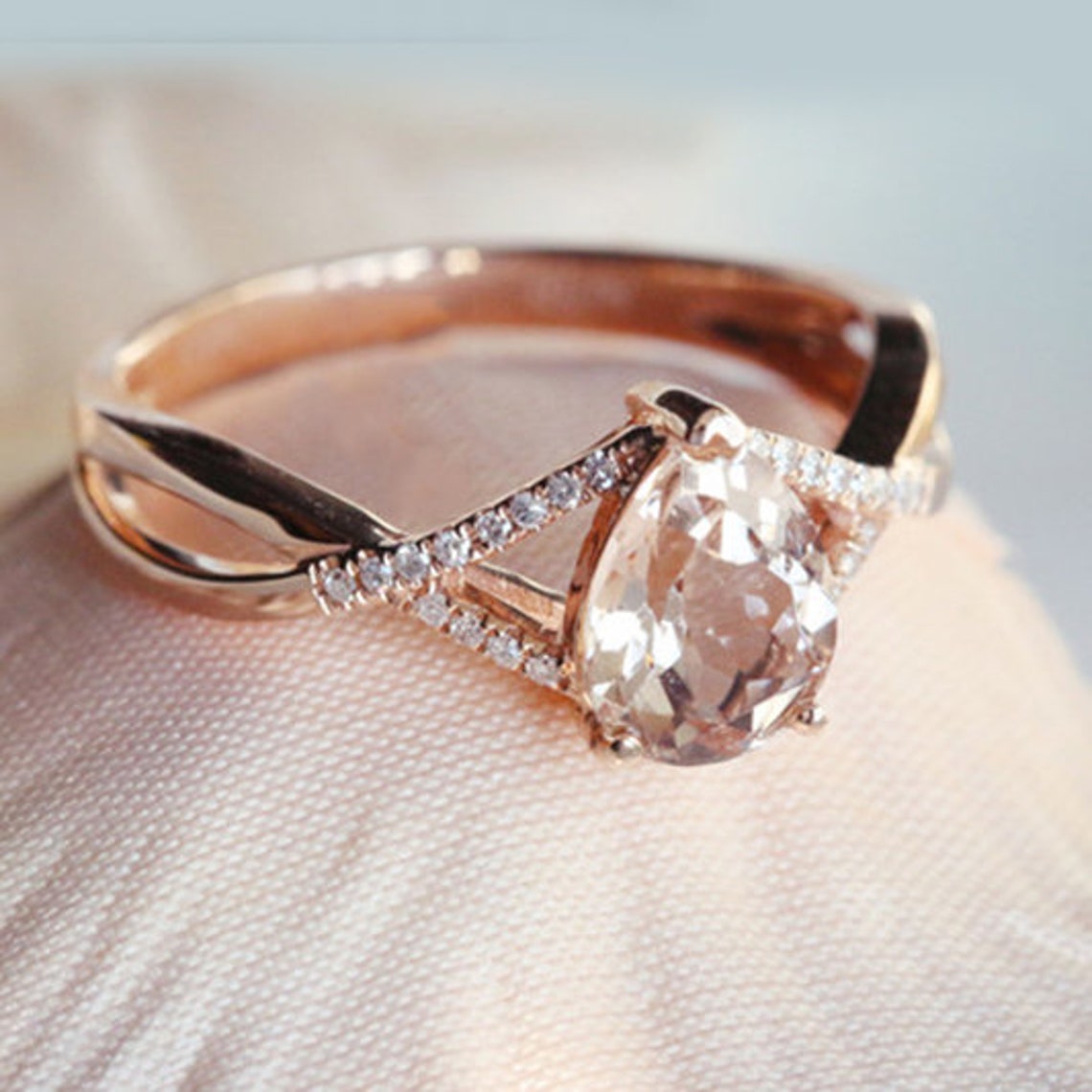 Peach Morganite Ring 14K Rose Gold Pear Shape Ring Morganite - Etsy
