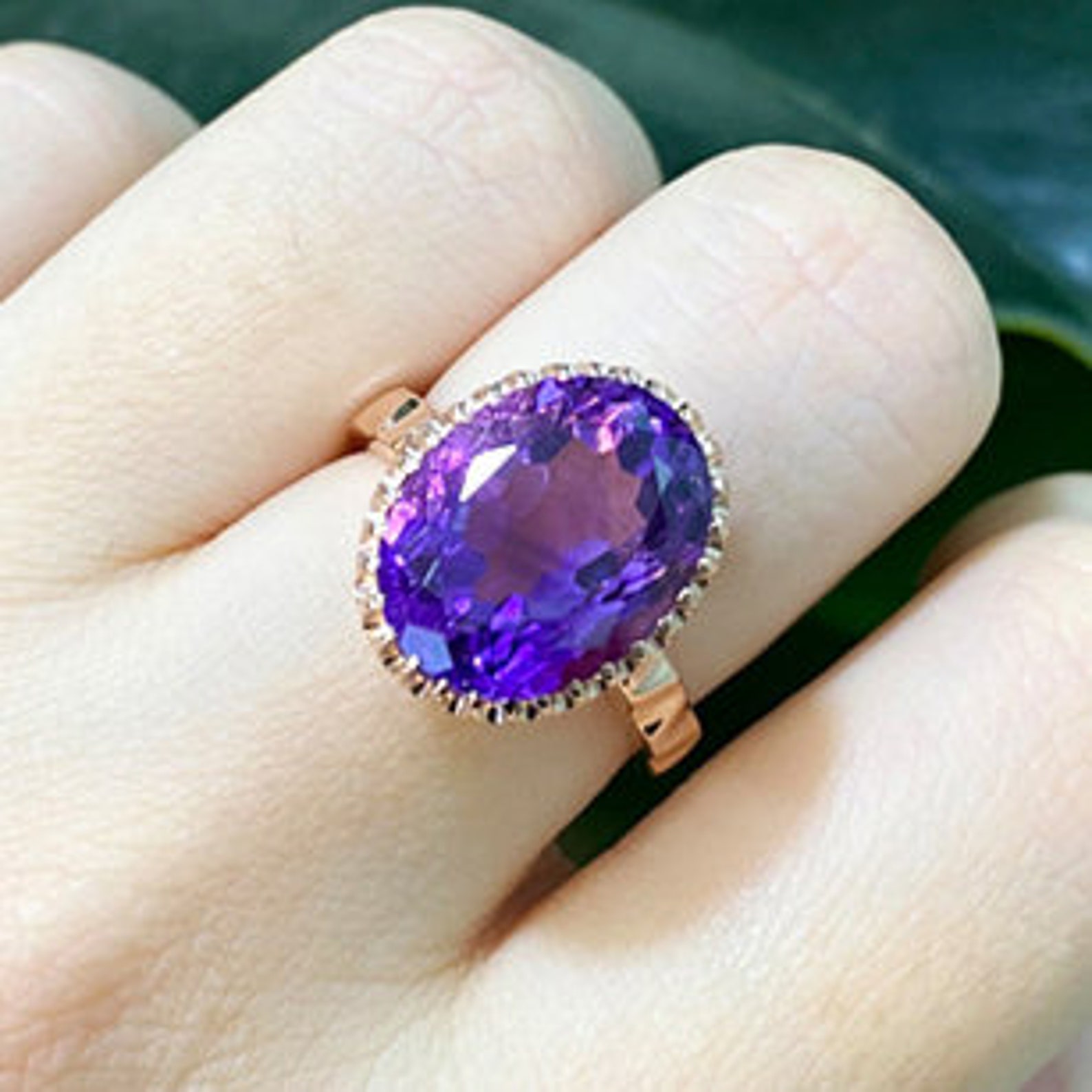 Big-bold Amethyst Women Ring 16x12mm Amethyst Cocktail Ring Oval ...