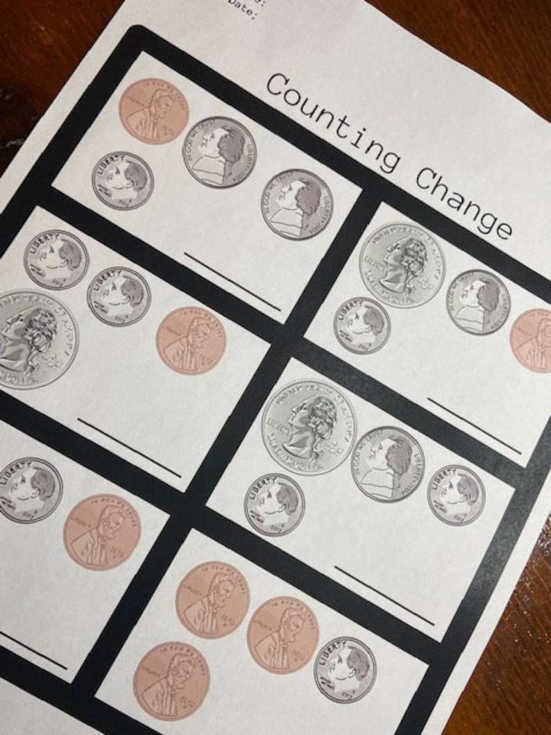 PRINTABLE Counting Change Worksheet - Etsy Australia