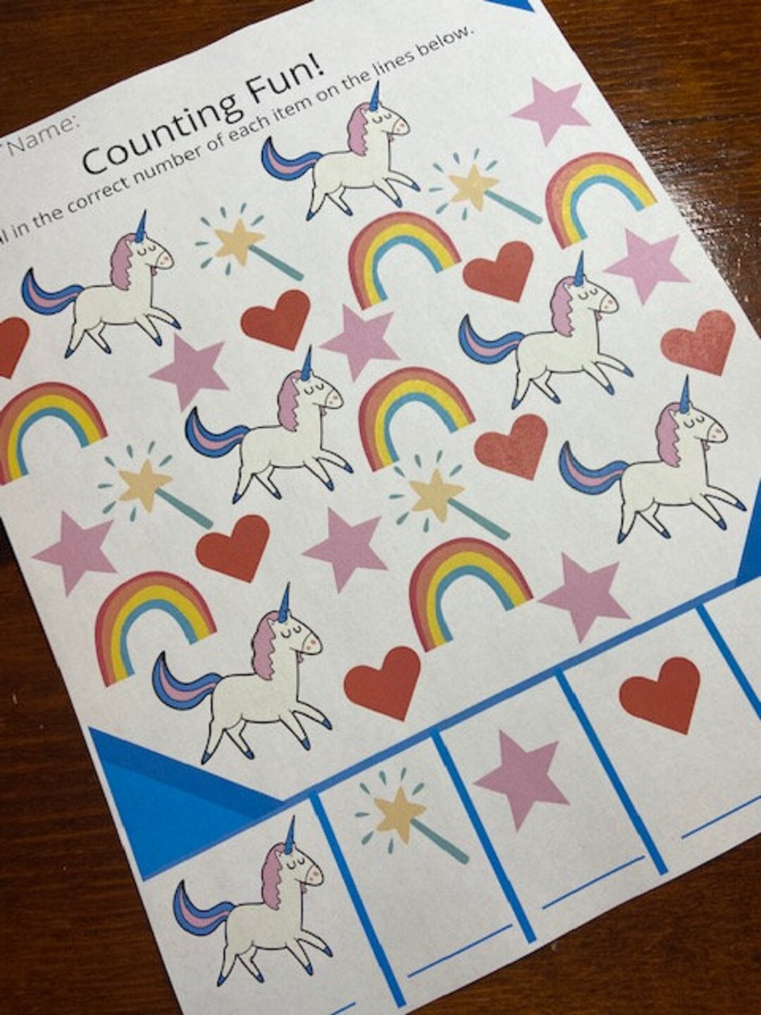 PRINTABLE Counting Fun: Unicorns, Rainbows, Hearts, Stars, Wands - Etsy