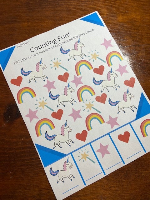 PRINTABLE Counting Fun: Unicorns Rainbows Hearts Stars - Etsy