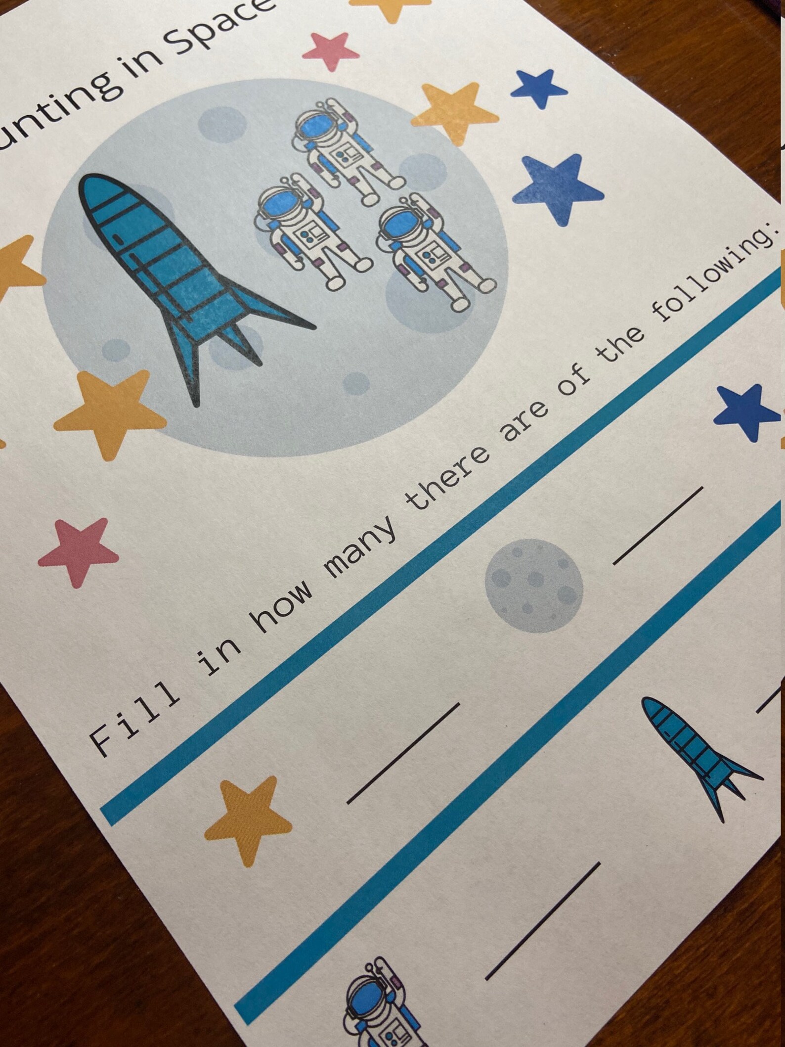 PRINTABLE Counting in Space Worksheet - Etsy