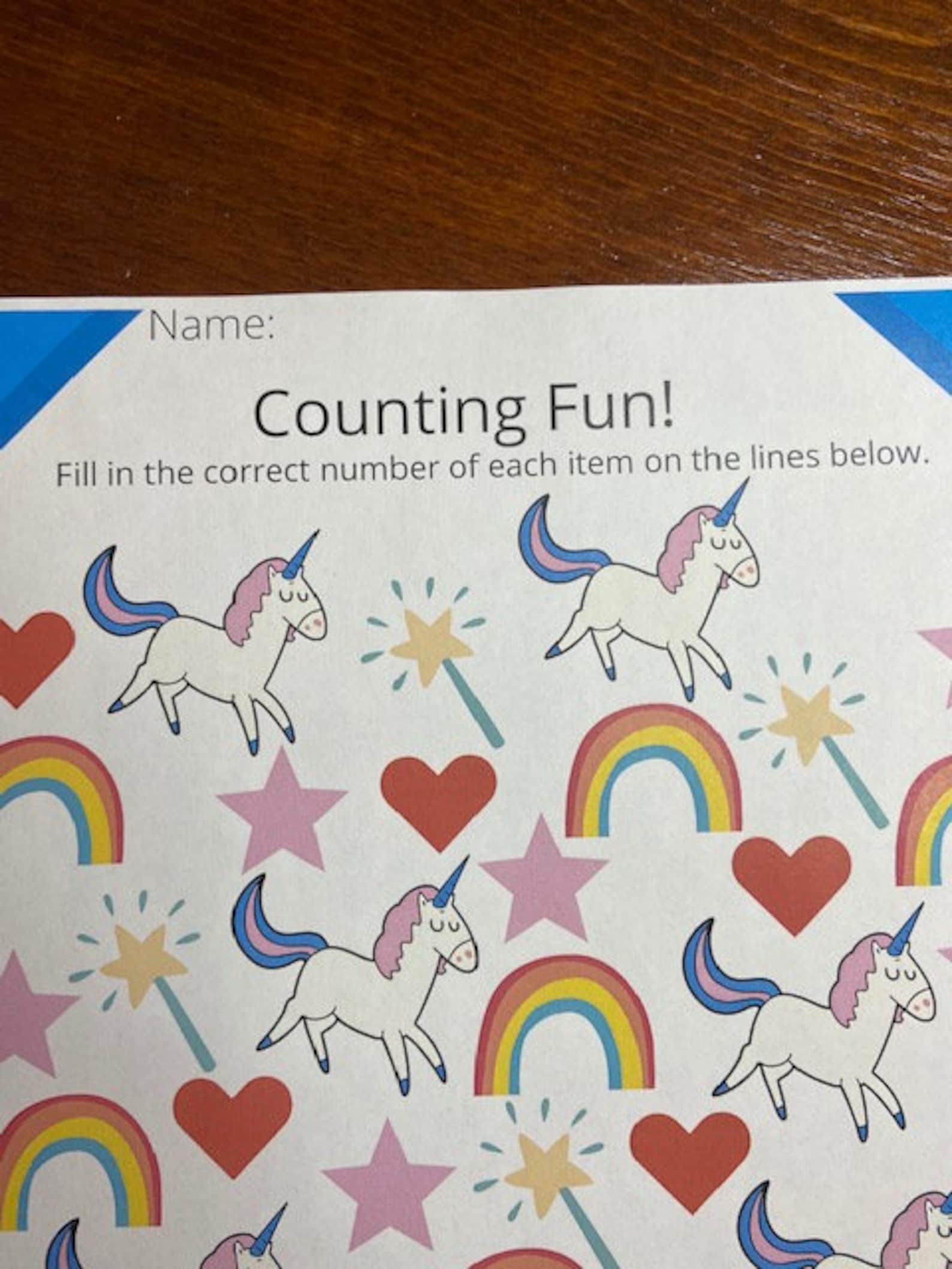 PRINTABLE Counting Fun: Unicorns Rainbows Hearts Stars - Etsy