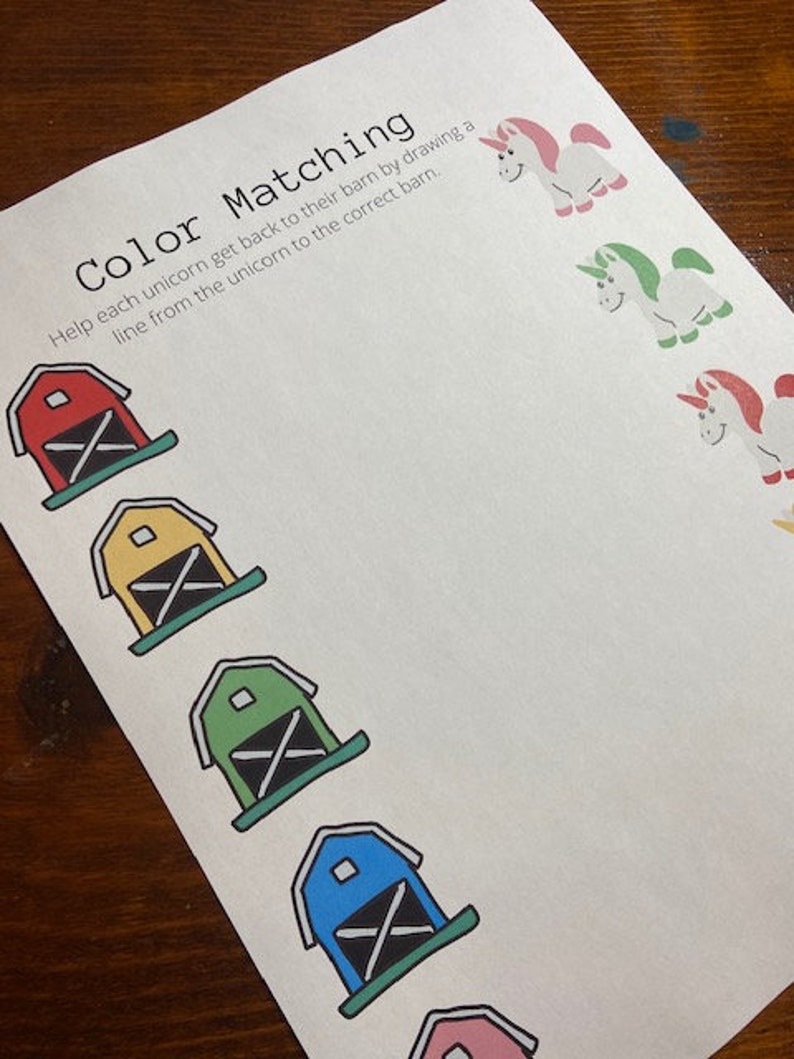 PRINTABLE Color Matching Worksheet: Unicorns - Etsy