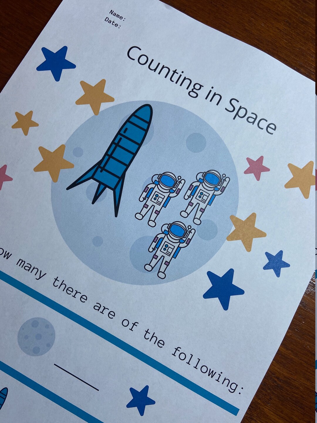 PRINTABLE Counting in Space Worksheet - Etsy