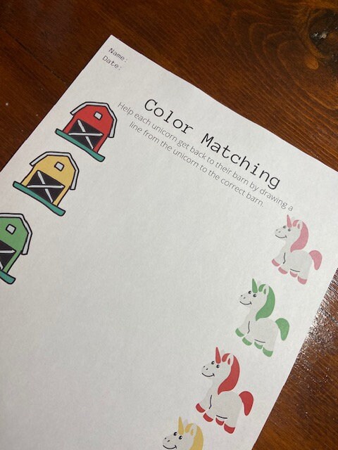 PRINTABLE Color Matching Worksheet: Unicorns - Etsy
