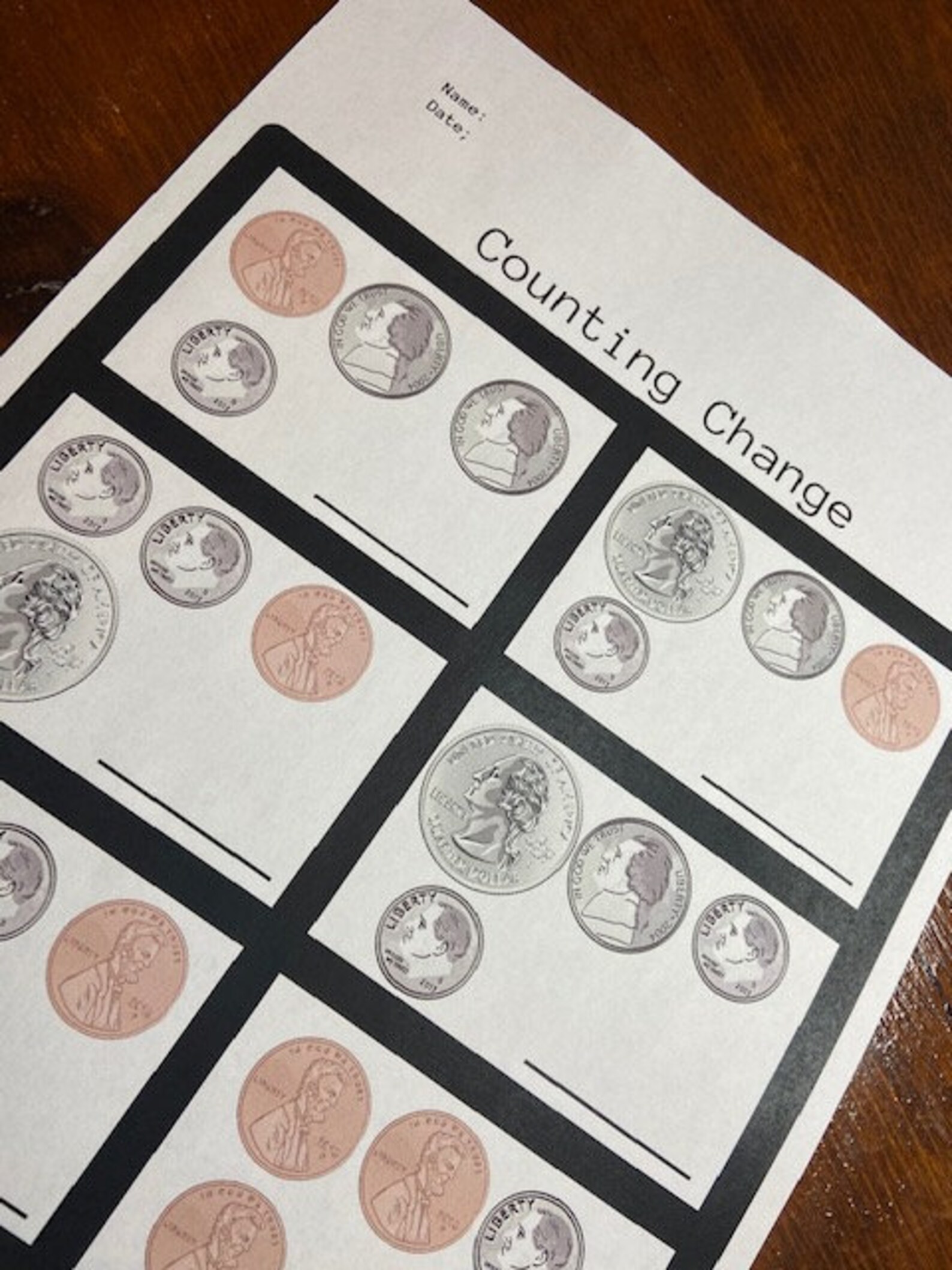 PRINTABLE Counting Change Worksheet - Etsy Australia