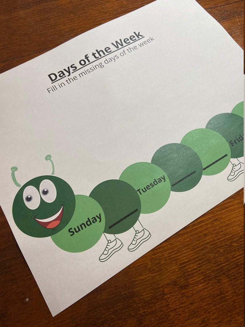 PRINTABLE Days of the Week Caterpillar Worksheet - Etsy Canada