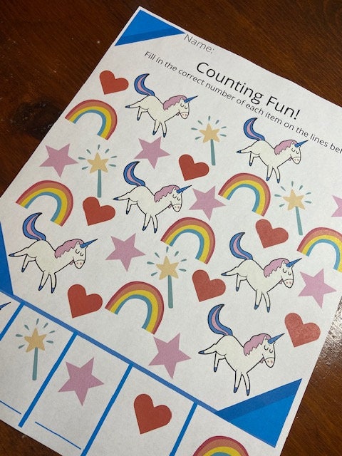 PRINTABLE Counting Fun: Unicorns Rainbows Hearts Stars - Etsy