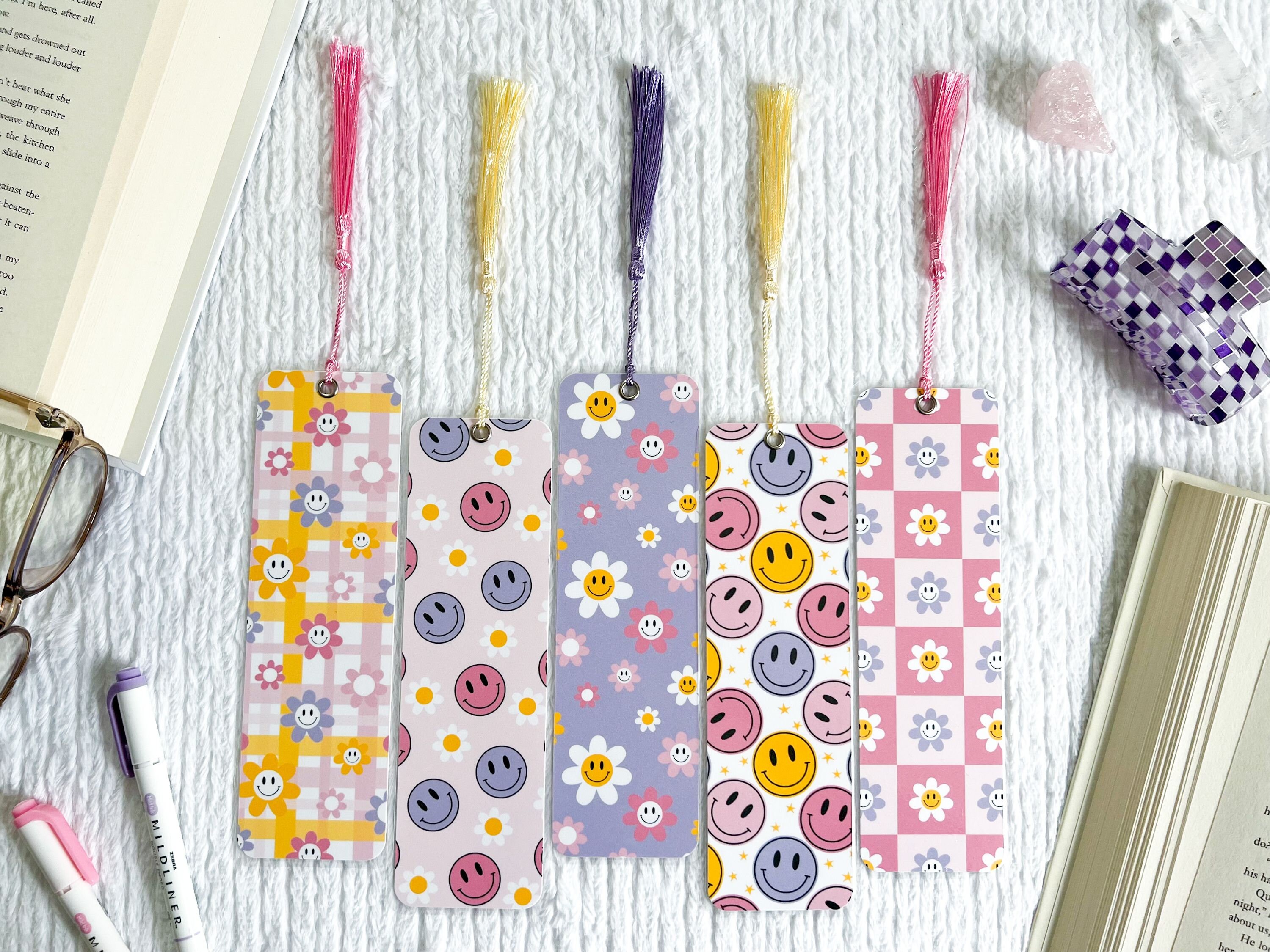 Retro Happy Flowers Bookmark Collection colorway 2 - Etsy