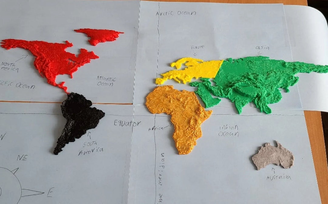 Topographical Map of the World Continents - Any Color! - Etsy