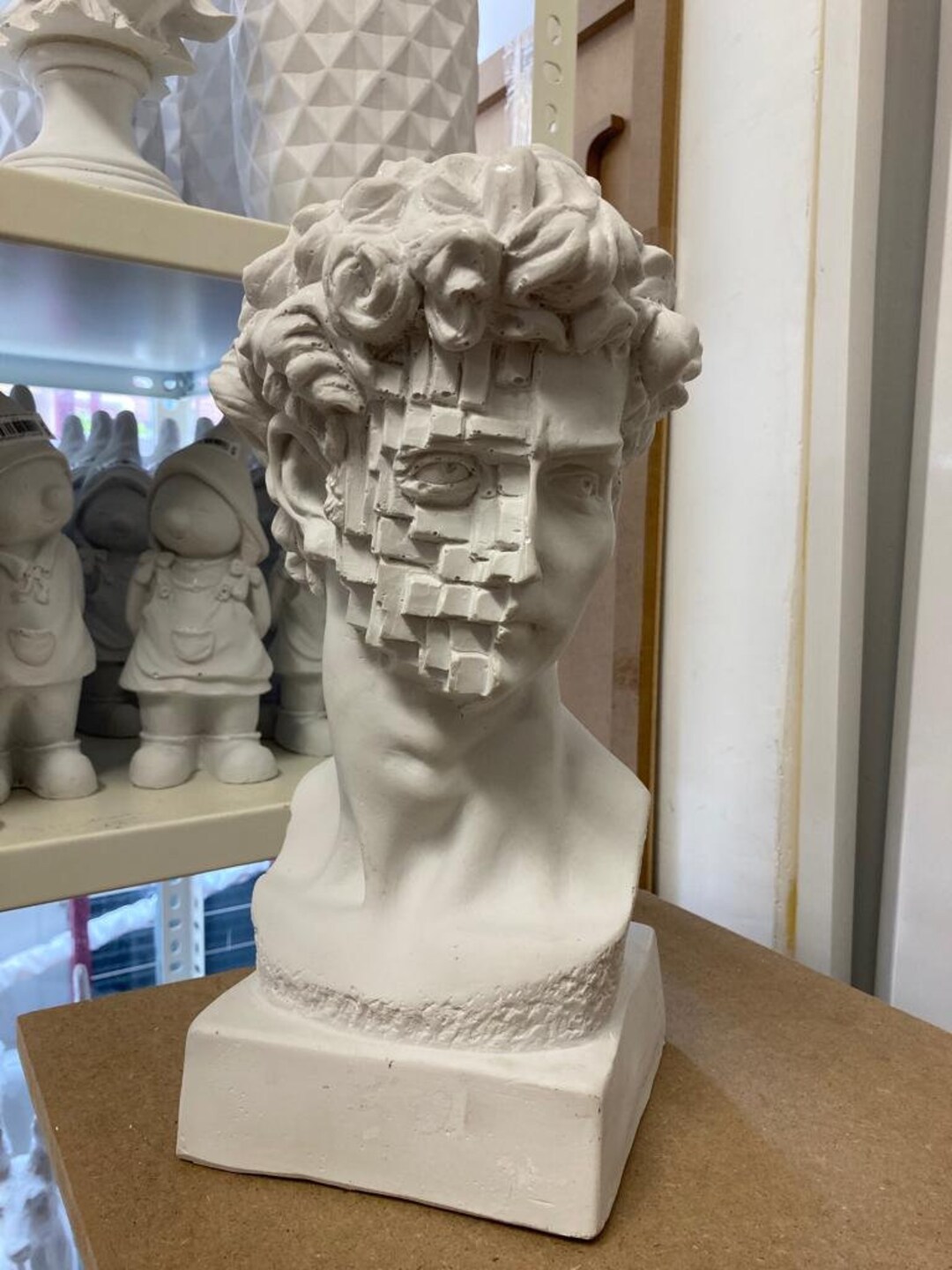 Mosaic David Statue, David Bust Statue, Bust, White and Gold Statue ...