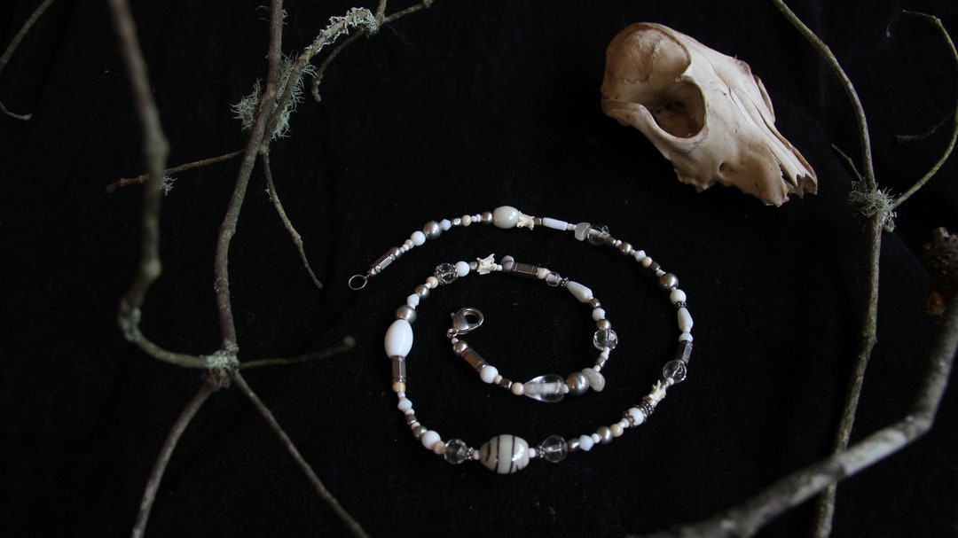Ash Beaded Long Necklace W/ Snake Bones - Etsy