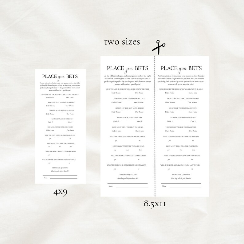 Place Your Bets Wedding Game, Printable DIY Wedding Activity & Betting ...