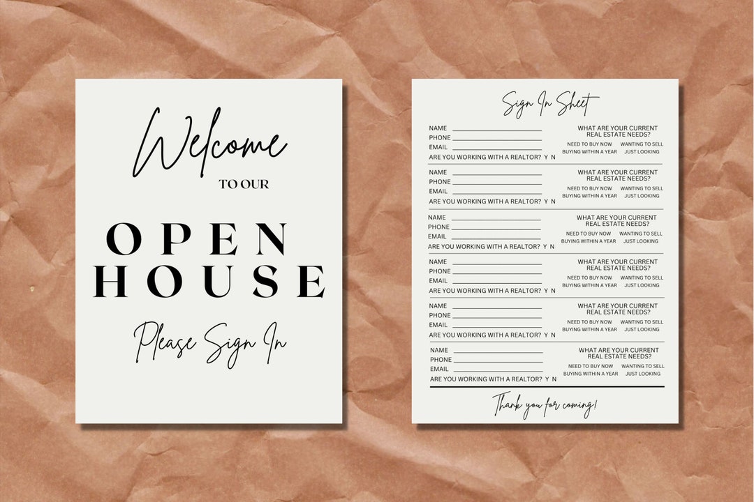 Open House Sign in Sheet Template, Real Estate Template, Real Estate ...