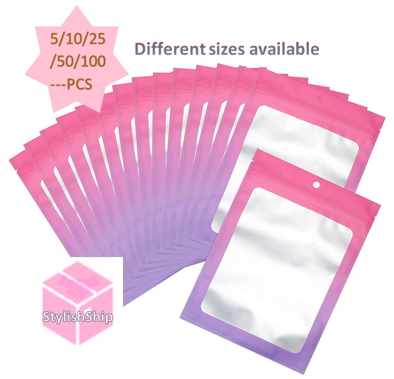 BIG Sizes Pink Purple Gradient Matte Ziplock Pouch Mailing - Etsy