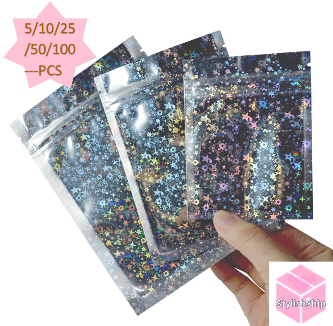 Small Size 7.5*10cm! Holographic Star Pouch Rainbow Laser Clear Sparkle ...