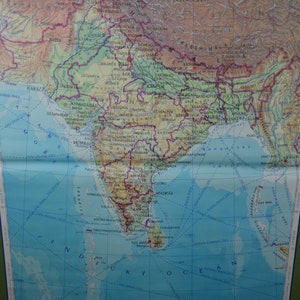 Topographic Map of India, Central Asia: Large Original Vintage 1970s ...